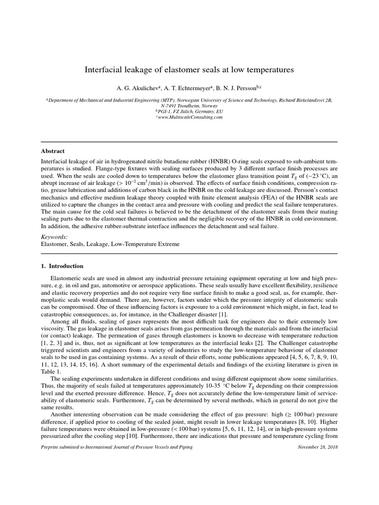 Interfacial Leakage of Elastomer Seals at Low Temperatures | PDF ...