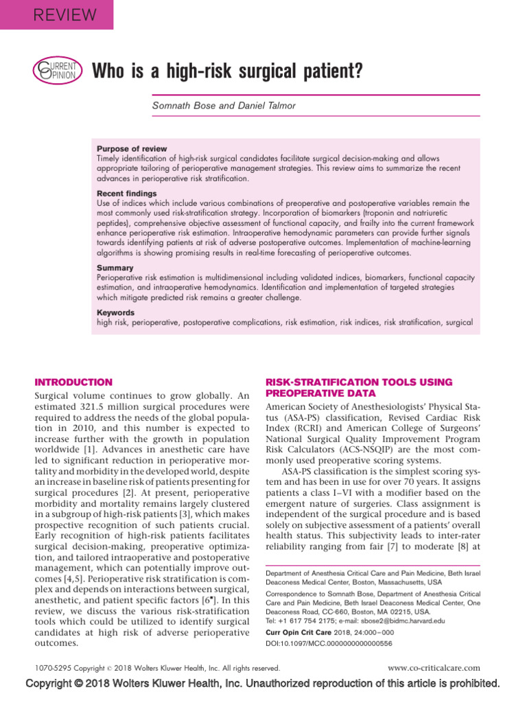 Who Is A High-Risk Surgical Patient? Review 2018 | PDF | Surgery ...