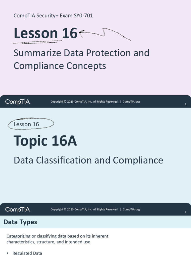 sy0-701_Lesson 16 (1) | Download Free PDF | Privacy | Regulatory Compliance