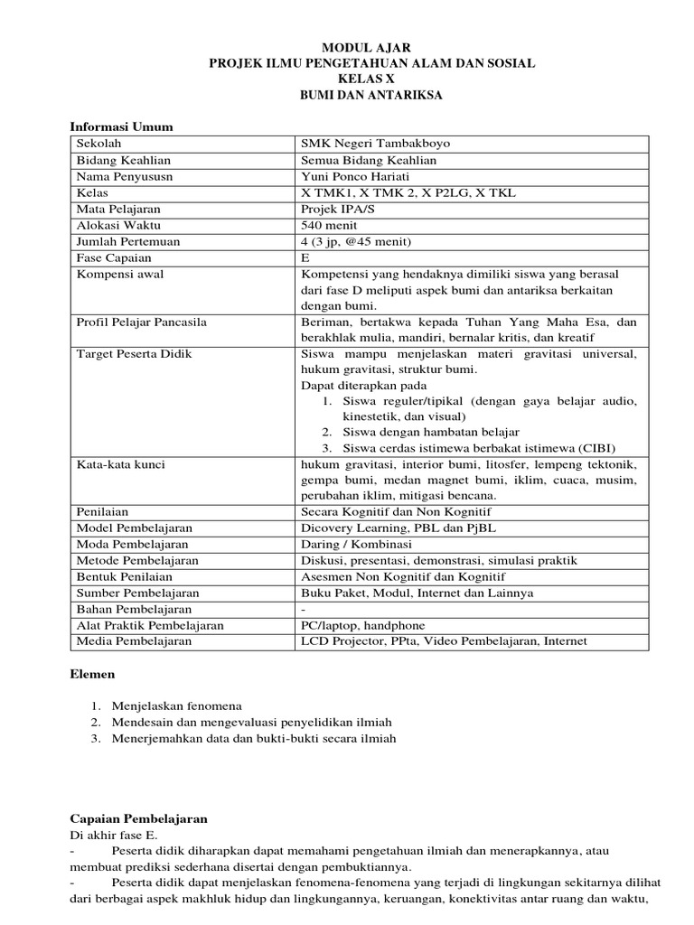 CP 4.modul Ajar Projek Ipas Bumi Dan Antariksa | PDF | Ilmu Sosial ...