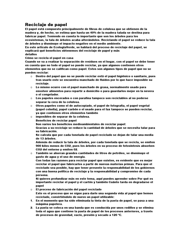 Reciclaje de Papel | PDF | Papel | Reciclaje