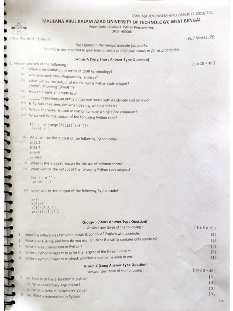 Python Previous Year Questions (4th Sem) | PDF