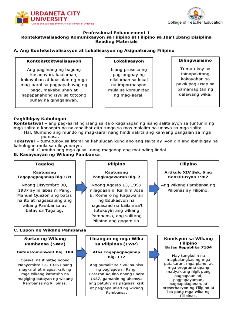 Filipino Reading Materials Prof Enhancement | PDF