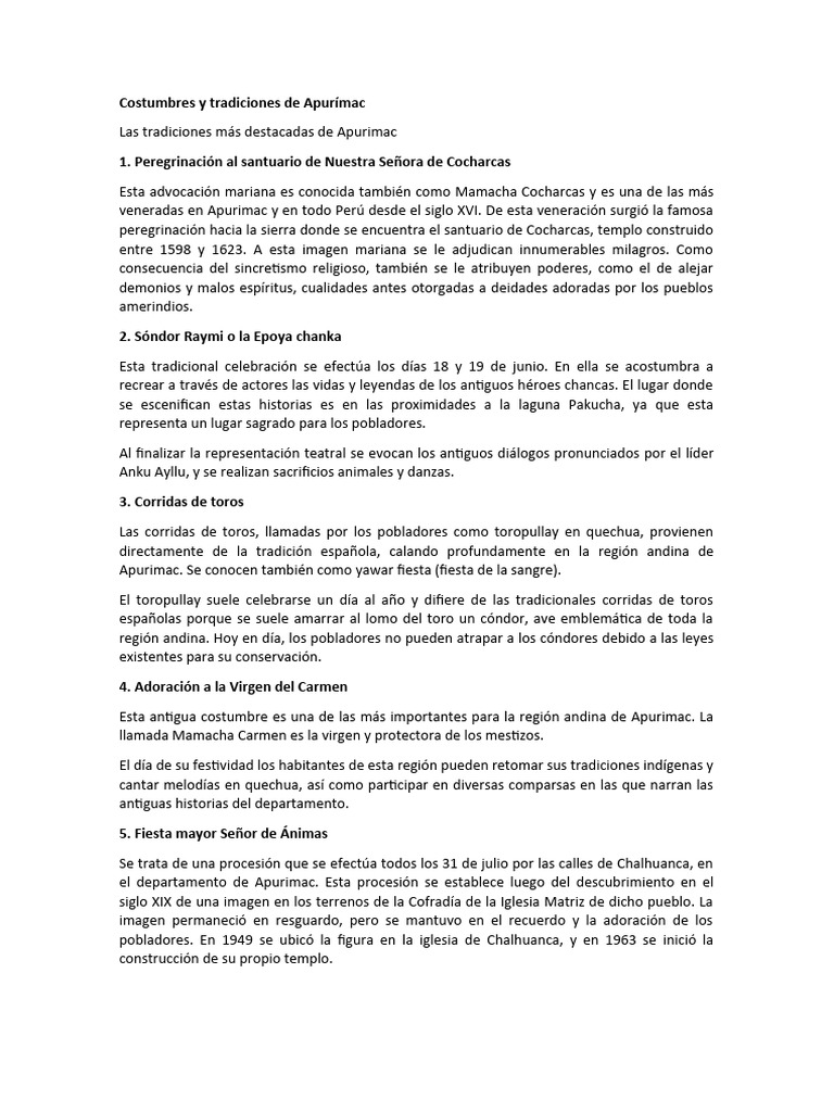 Costumbres y tradiciones de Apurímac | Descargar gratis PDF | Cocinando | Comida y bebida