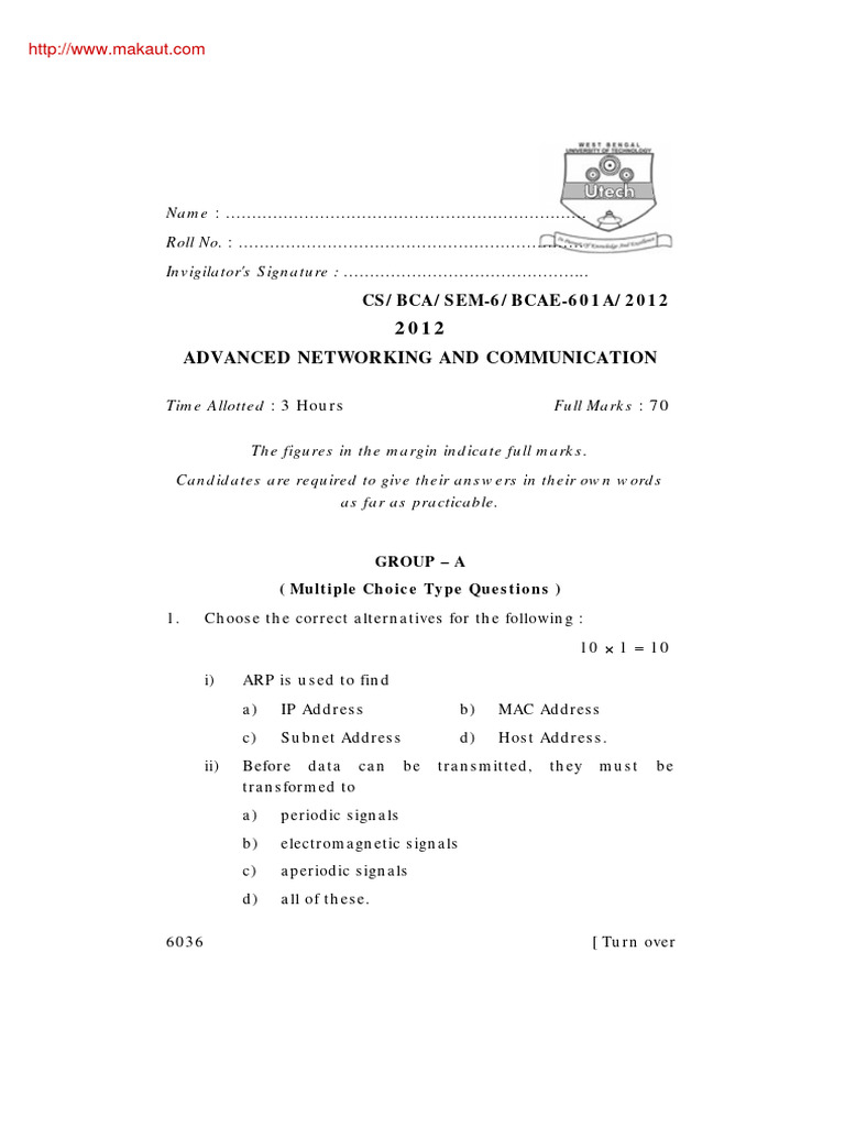 Bca Bca 601a Advanced Networking and Communication 2012 | PDF | Network Congestion | Computer ...