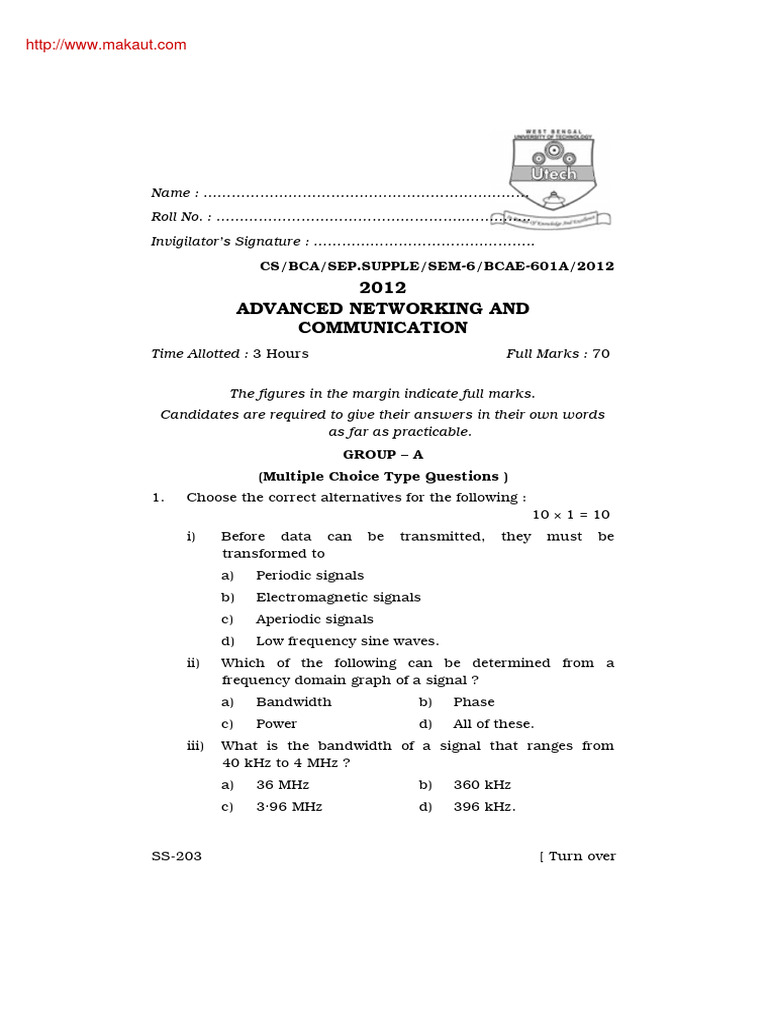 Bca Bca 601a Advanced Networking and Communication v2 2012 | PDF | Computer Network | Hertz
