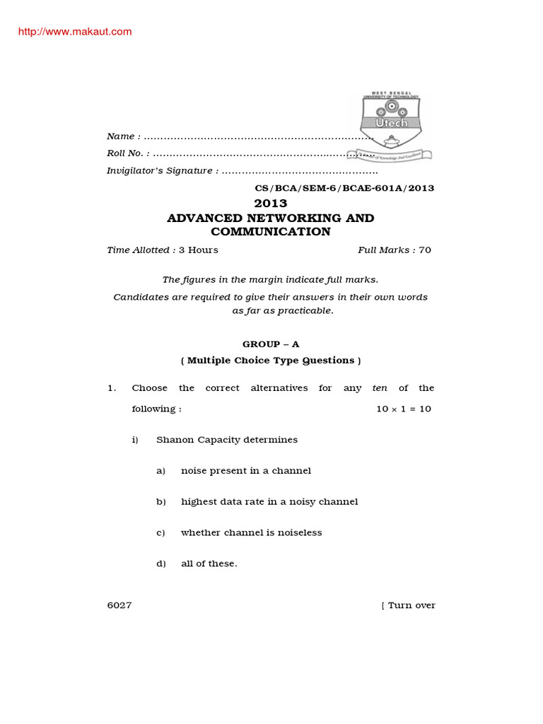 Bca Bca 601a Advanced Networking and Communication 2013 | PDF ...