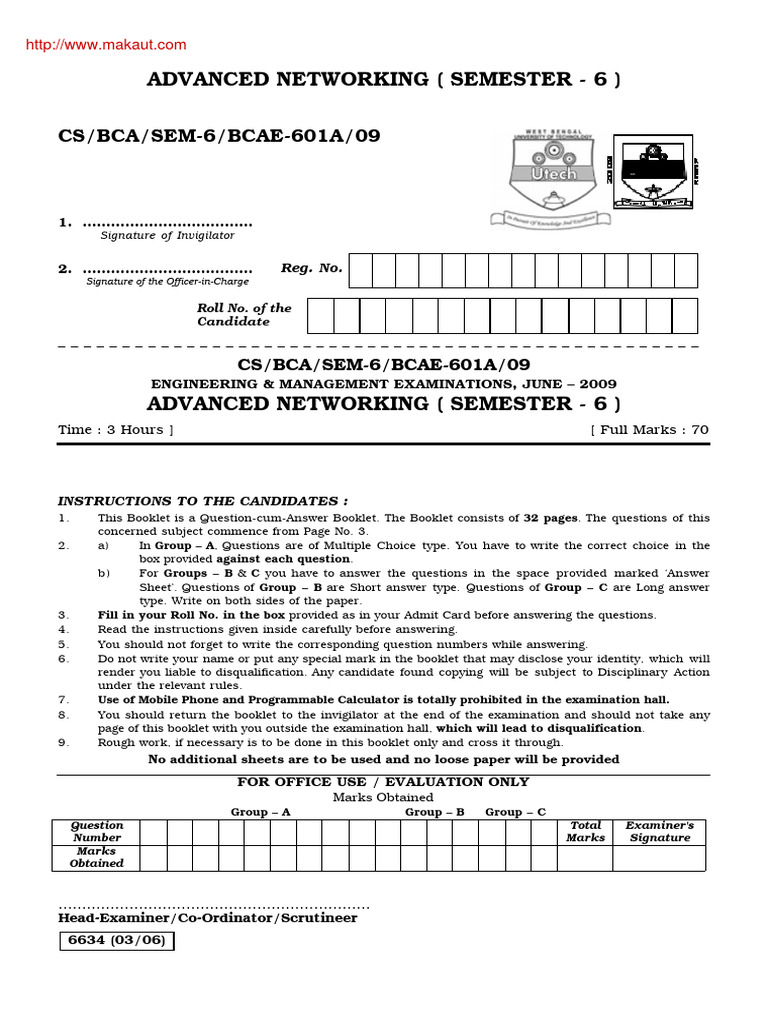 Advanced Networking (Semester - 6) : CS/BCA/SEM-6/BCAE-601A/09 | PDF ...