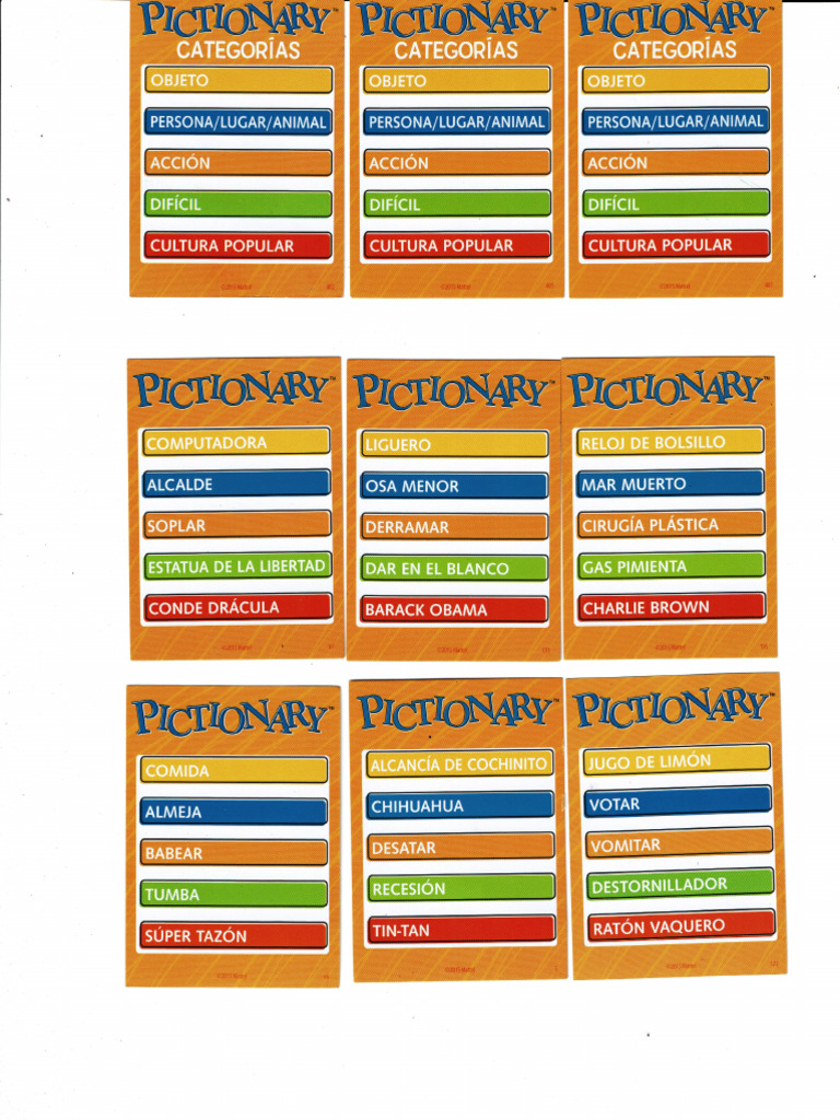 PICTIONARY TARJETAS | PDF