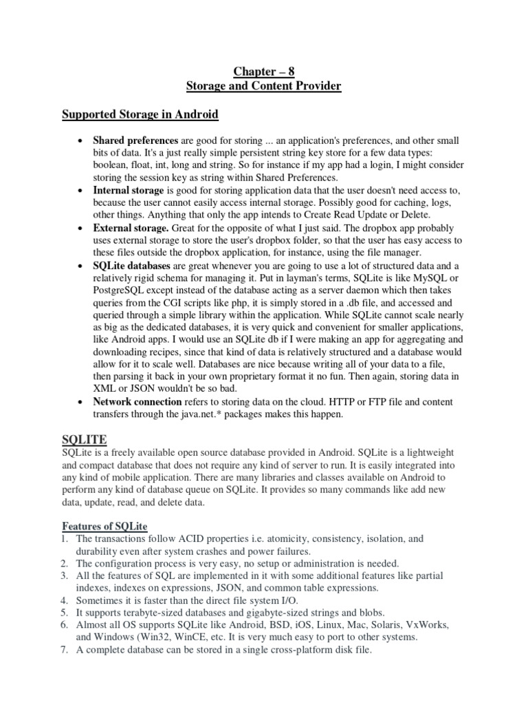 android ch-8 | Download Free PDF | Databases | Database Index