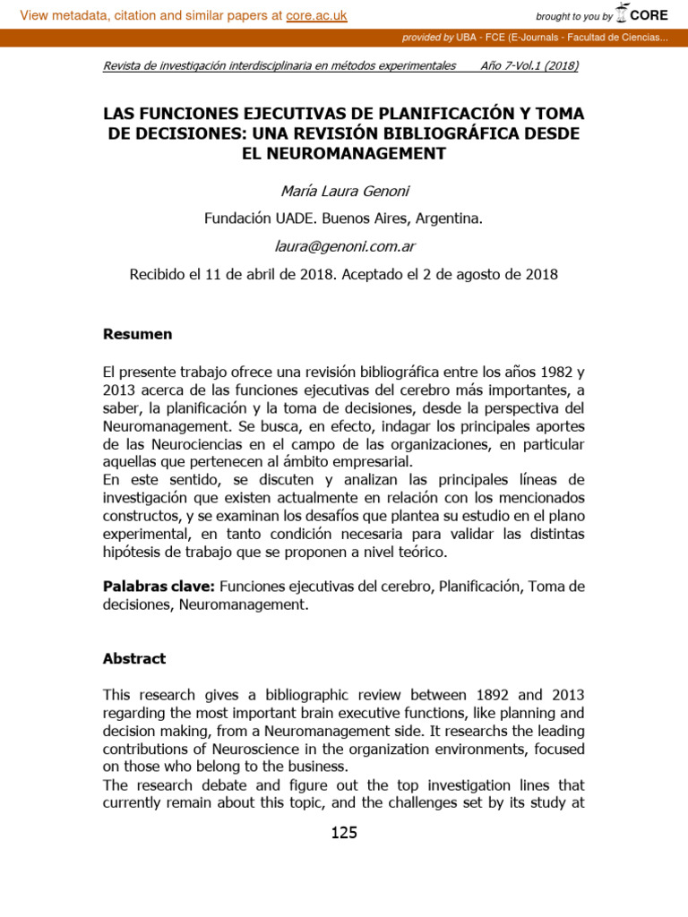 Las Funciones Ejecutivas de Planificacio | PDF | Las emociones ...