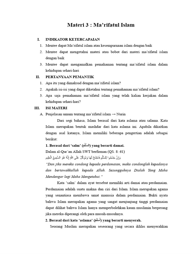 Materi 3 - Ma'Rifatul Islam - Google Dokumen | PDF