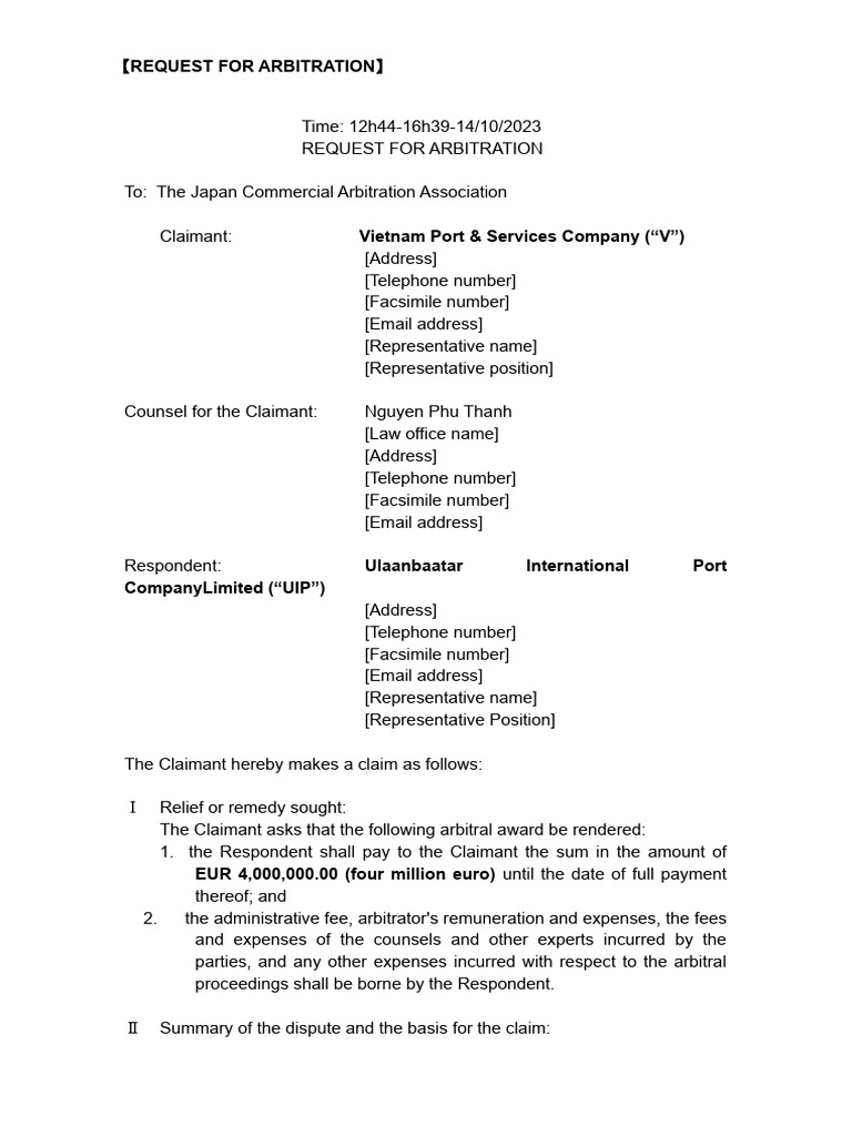 Request for Arbitration: UIP Dispute | PDF | Arbitration | Common Law