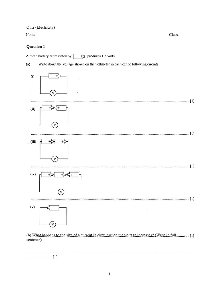 Quiz (Electricity) | Download Free PDF | Voltage | Series And Parallel ...