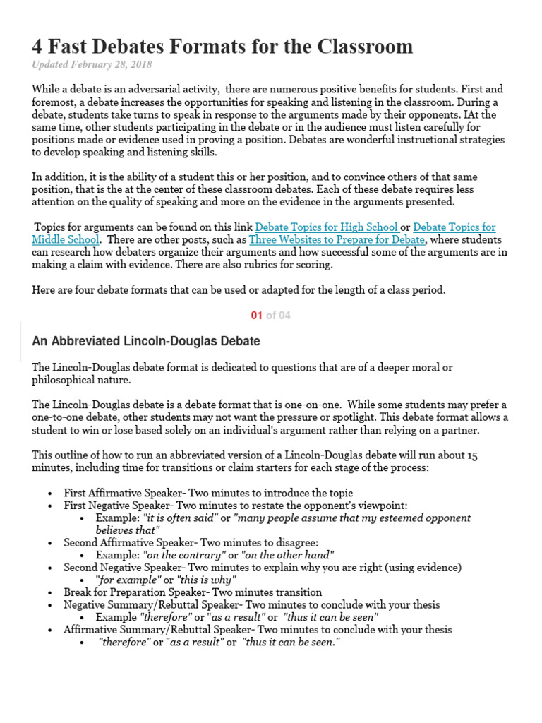 4 Classroom Debate Formats Explained | PDF | Human Communication ...