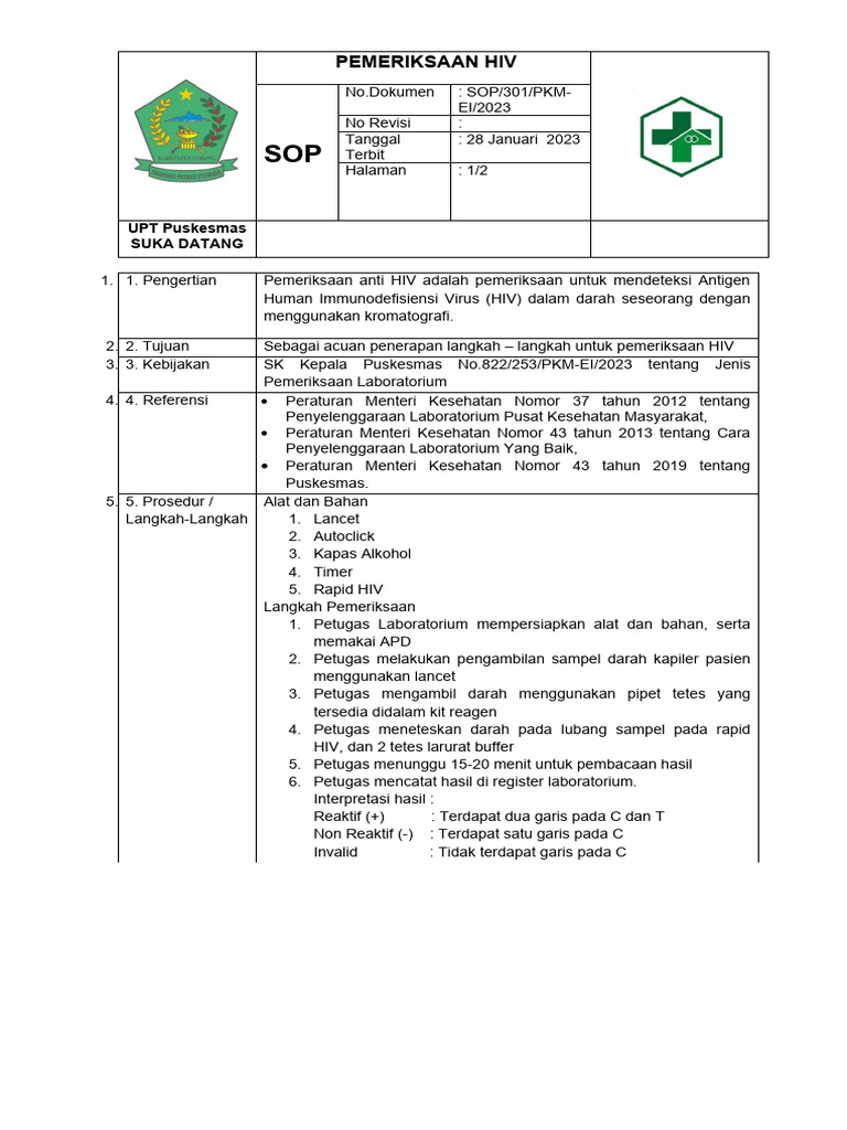 SOP Pemeriksaan HIV | PDF