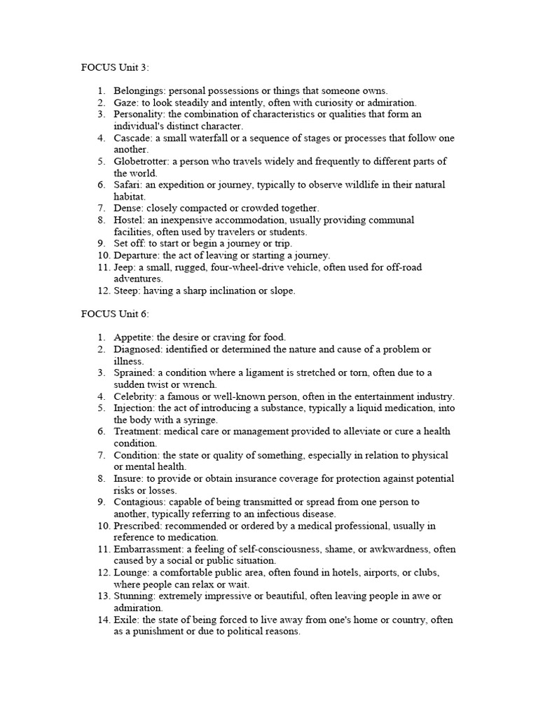 FOCUS Unit 3 | PDF