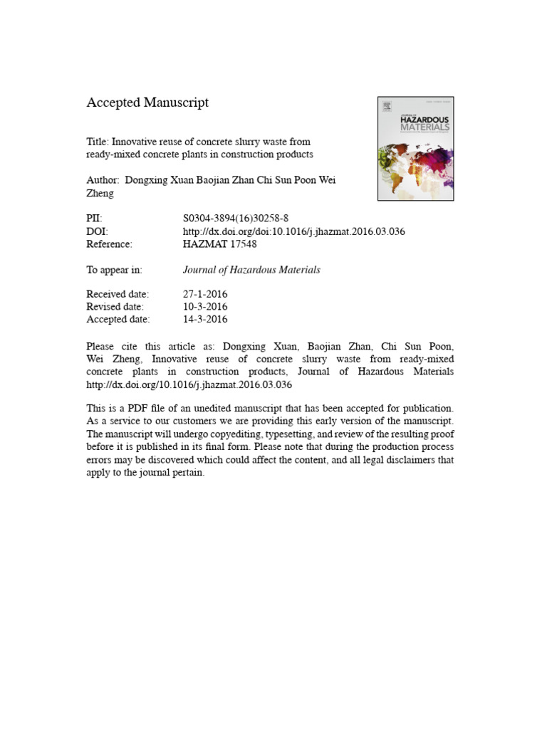 Xuan Et Al. - 2016 - Innovative Reuse of Concrete Slurry Waste From ...
