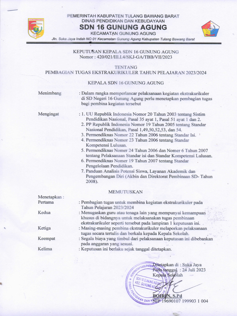 Sk Ekstrakurikuler 2023 2024 Pdf
