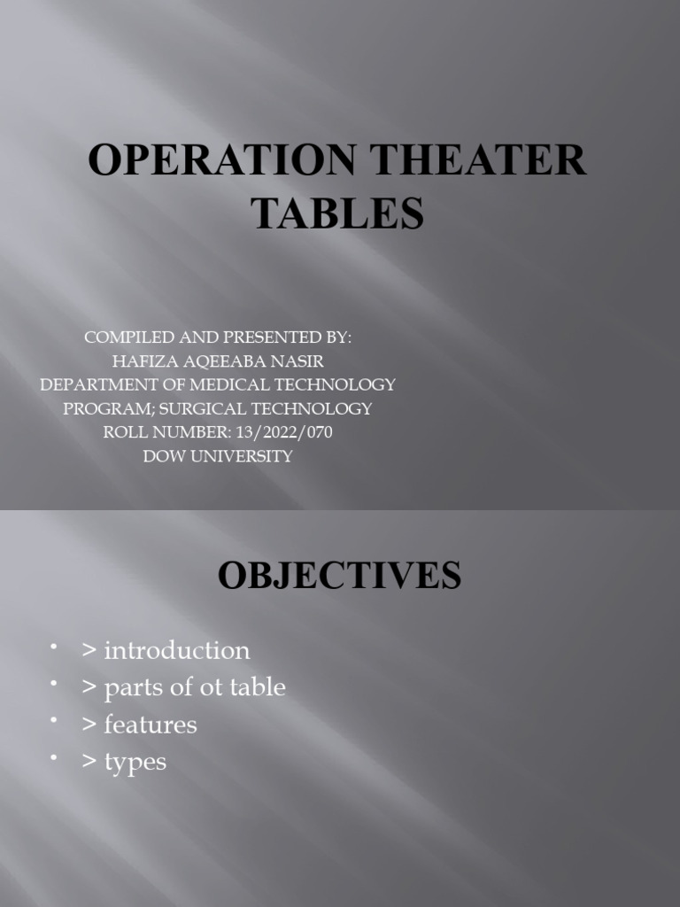 Types and Features of OT Tables | PDF | Surgery | Urology