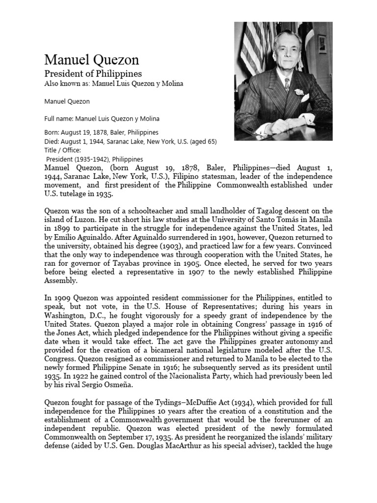 Manuel Quezon | PDF | Philippines | Government