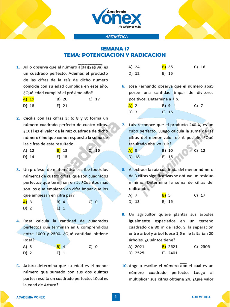 Sa SM Oct Ar 2023 I VC S17 Claves | PDF | Aritmética | Matemáticas