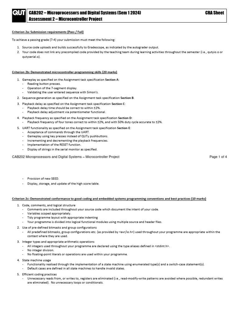 CAB202 Assessment2 CriteriaAndStandards 2024se1 Rev0 | PDF ...