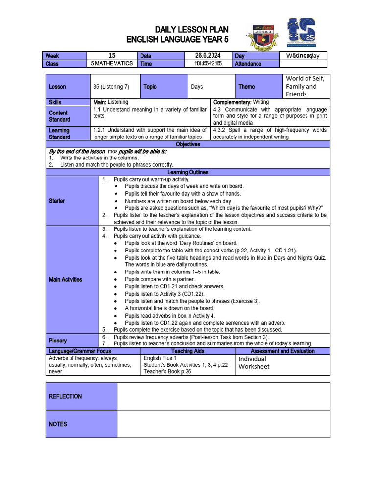 Days (Lesson 35 - 52) | PDF | Lesson Plan | Teachers