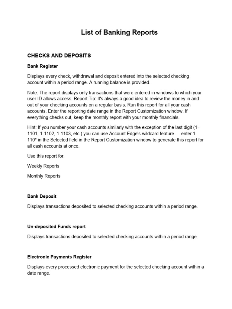 3-Banking Summary Reports | PDF | Transaction Account | Cash