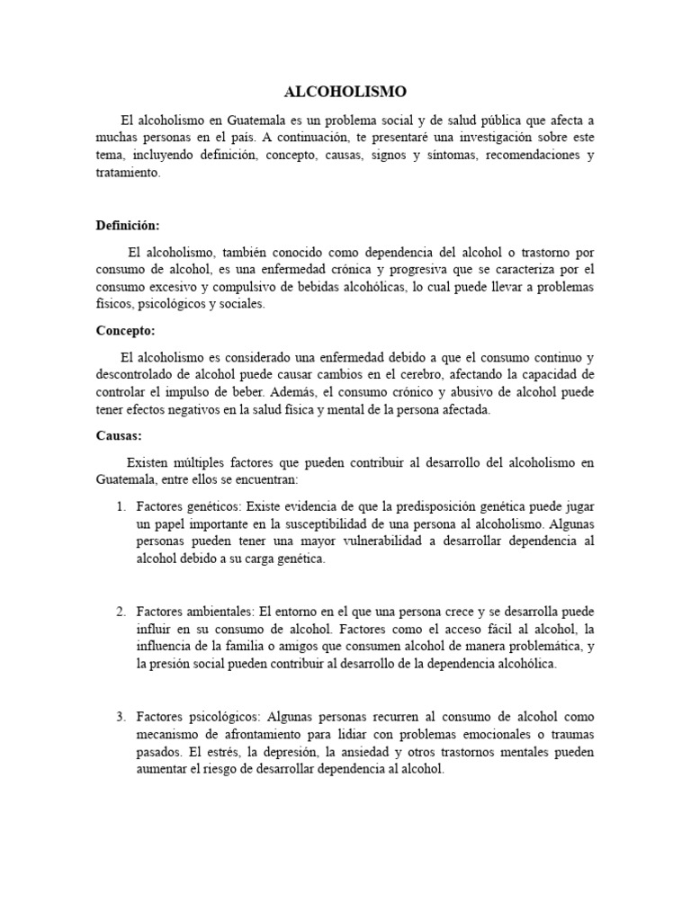Alcoholismo Tema Escolar | PDF | Alcoholismo | La dependencia de sustancias