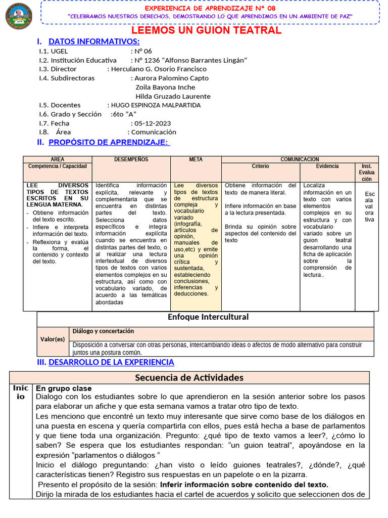 05 12 2023 Sesion de Comunicacion Leemos Un Guion Teatral | PDF ... 05 12 2023 Sesion de Comunicacion Leemos Un Guion Teatral | PDF ...
