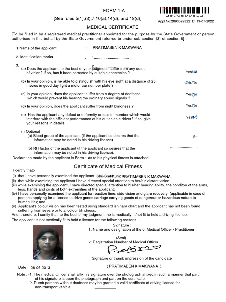 Form 1-A (See Rules 5 (1), (3), 7,10 (A), 14 (D), and 18 (D ...