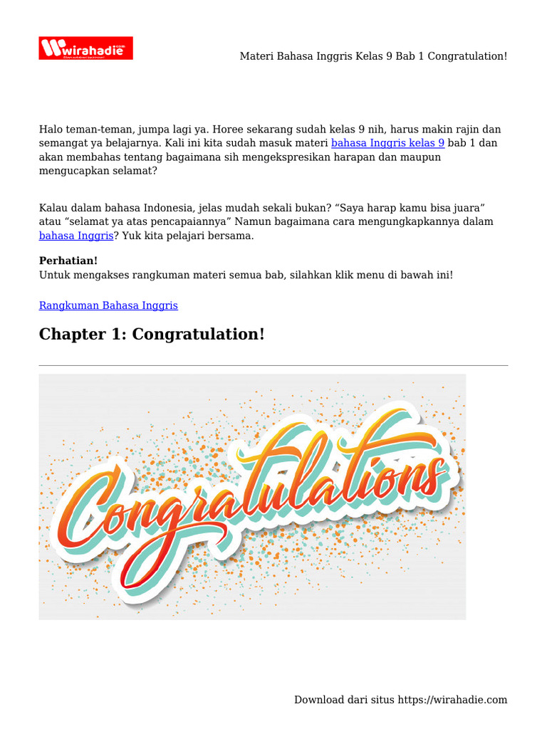 Materi Bahasa Inggris Kelas 9 Bab 1 Congratulation! | PDF | Karier & Perkembangan | Pengembangan ...