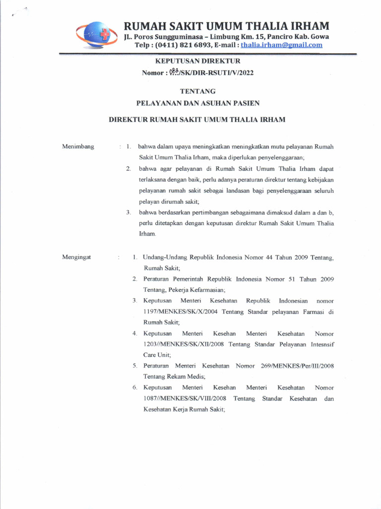 Pap 1 Ep 1 SK Pelayanan Dan Asuhan Pasien | PDF