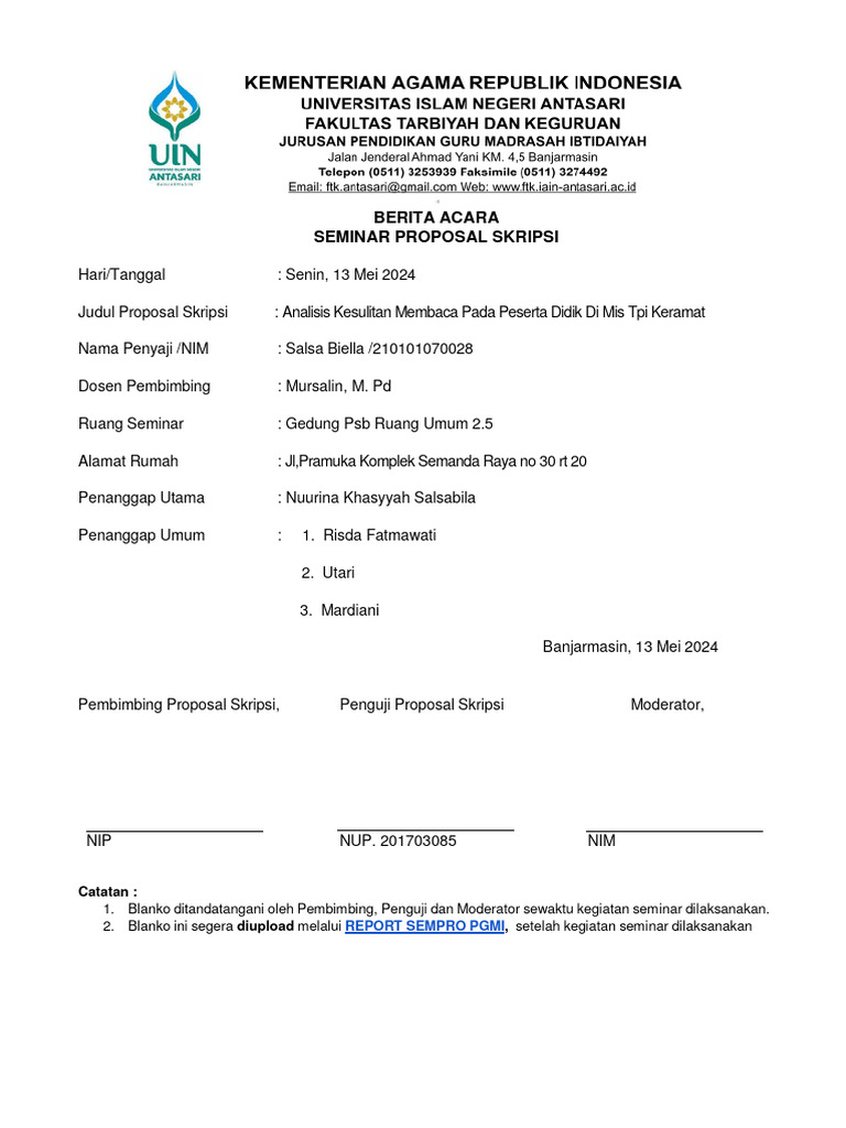 Berkas Administrasi Seminar Proposal-1 (1) Salinan | PDF