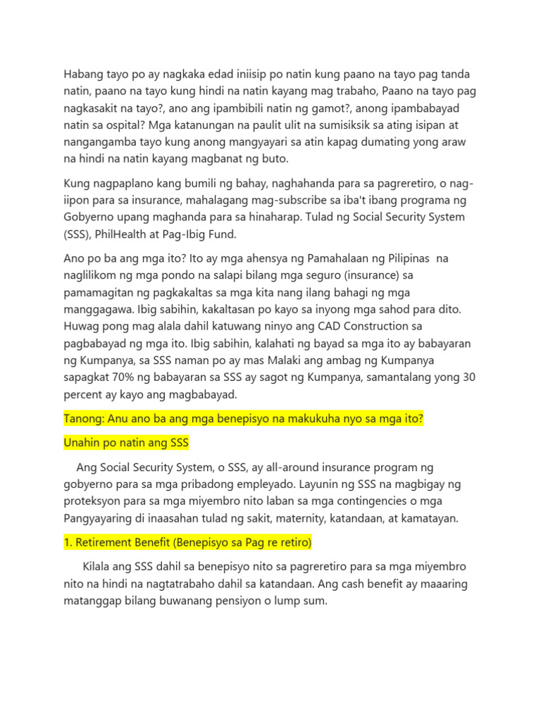 BENEFITS Sss Philhealth Pag Ibig | PDF