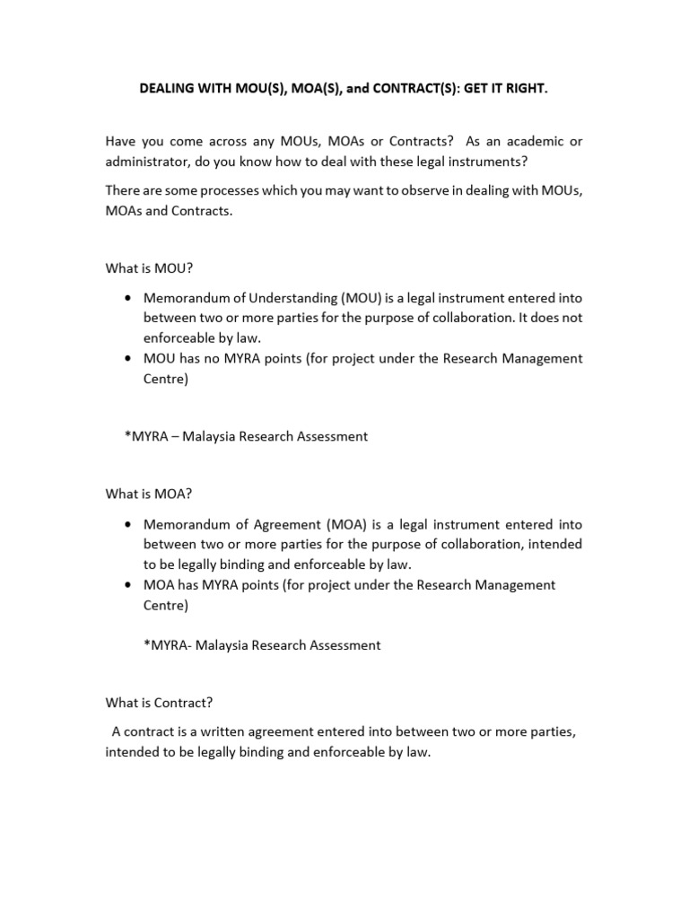 Sop Mou Moa | PDF | Memorandum Of Understanding | Law Of Obligations