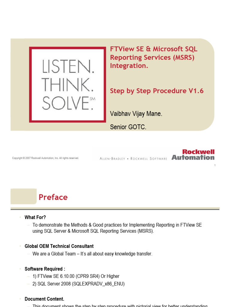 MSRS & FTView Integration V1.6 | PDF | Microsoft Sql Server | Sql