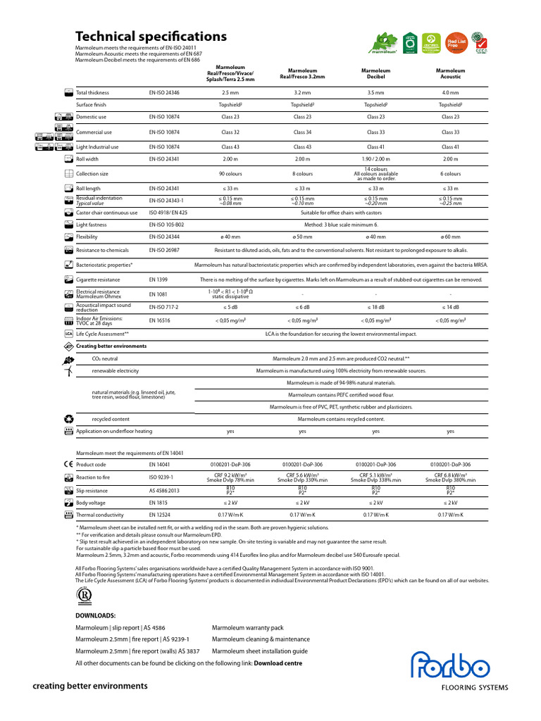 Marmoleum Marbled 2019 - Technical Specification | PDF | Chemistry | Chemical Substances
