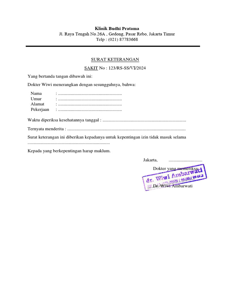 Surat Keterangan Dokter Wiwik | PDF