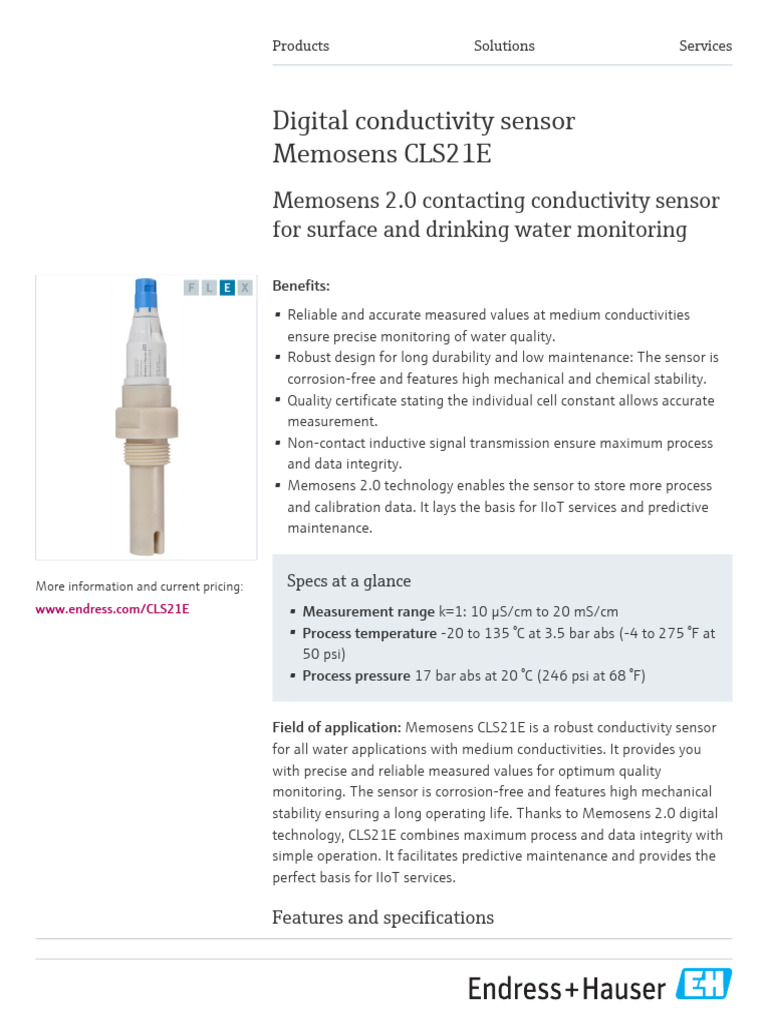 Endress-Hauser Memosens CLS21E EN | PDF | Sensor | Water