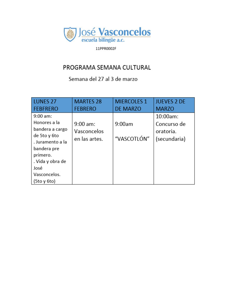 Programa Semana Cultural | PDF