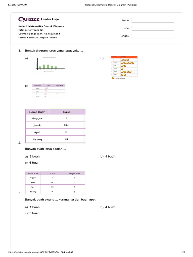 Soal Diagram Turus Kelas 2 SD | PDF
