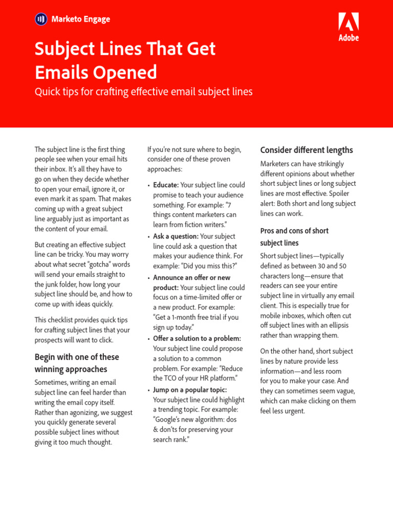 DX Subject Lines That Get Emails Opened Cheat Sheet | PDF | Internet ...