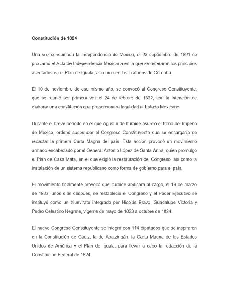 Constitución de 1824: Primera Carta Magna | PDF | Gobierno Federal de ...