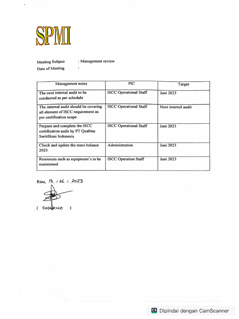Management ISCC PT. SPMI | PDF