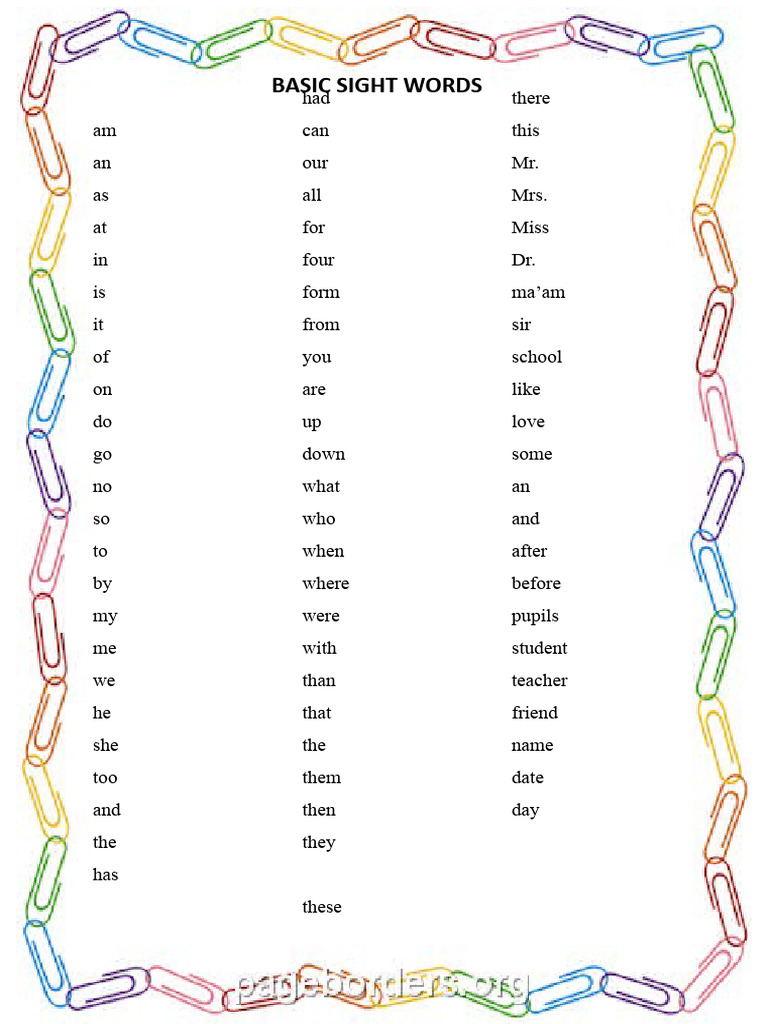 Basic Sight Words | PDF