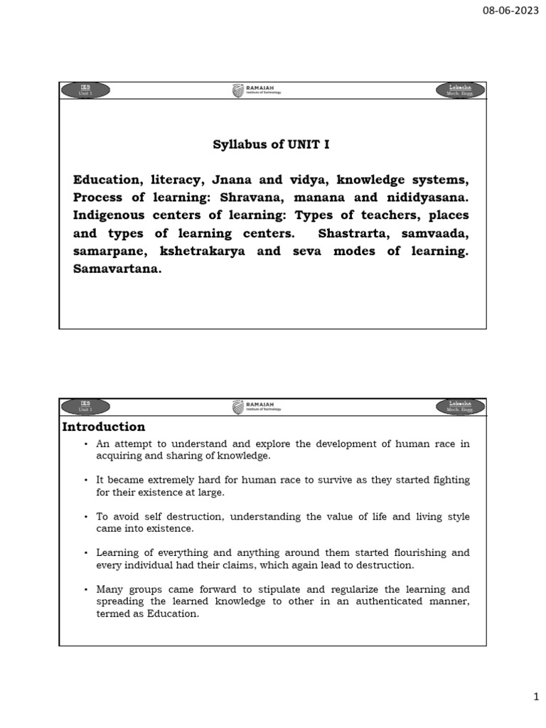 IES - Unit 1 | PDF | Knowledge | Guru