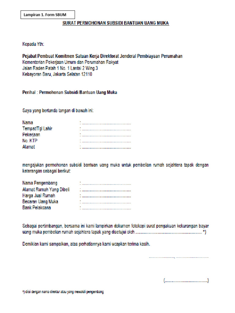 Formulir Permohonan Subsidi Uang Muka | PDF | Pengelolaan Keuangan ...