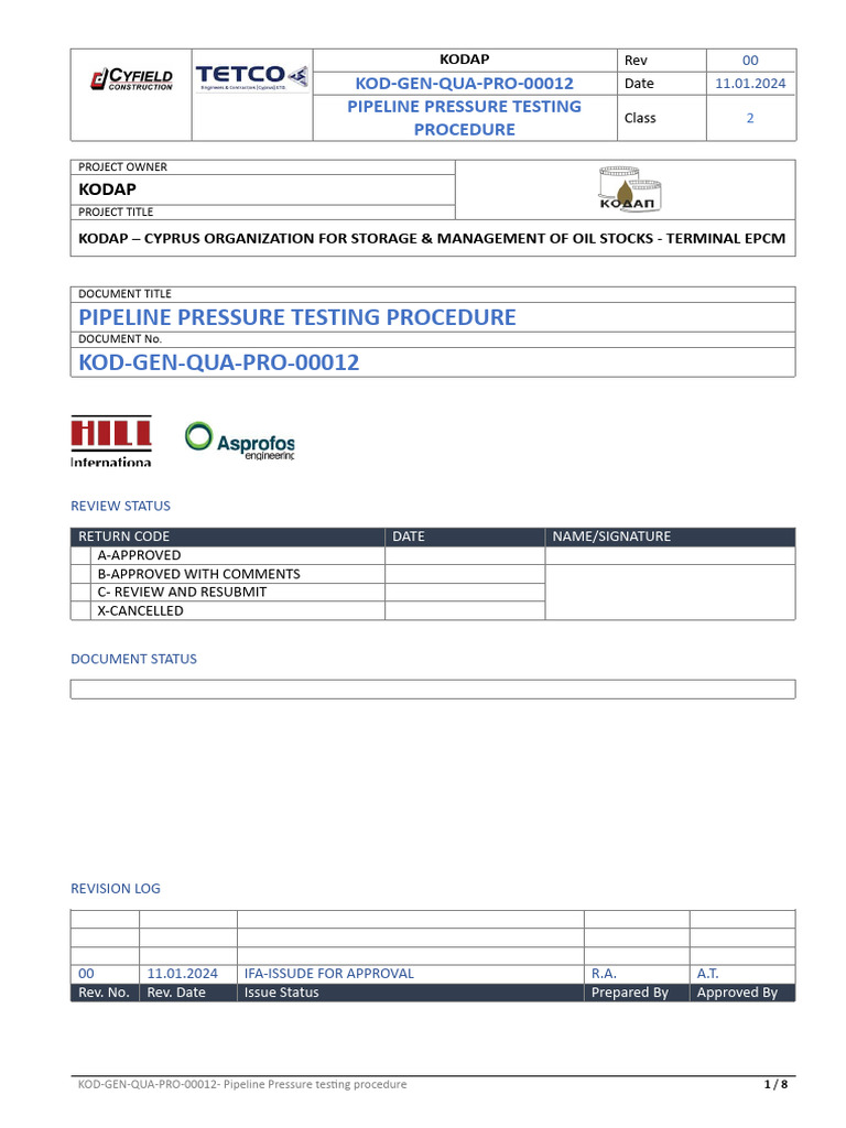 KOD-GEN-QUA-PRO-00012 Pipeline Pressure Testing procedure-FINAL | PDF ...